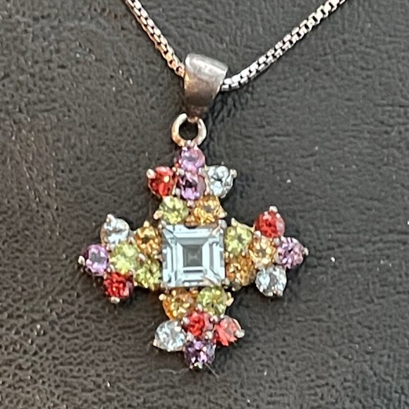 Jewelry | Vintage 925 Sterling Silver Italy Cross Necklace With Multi ...